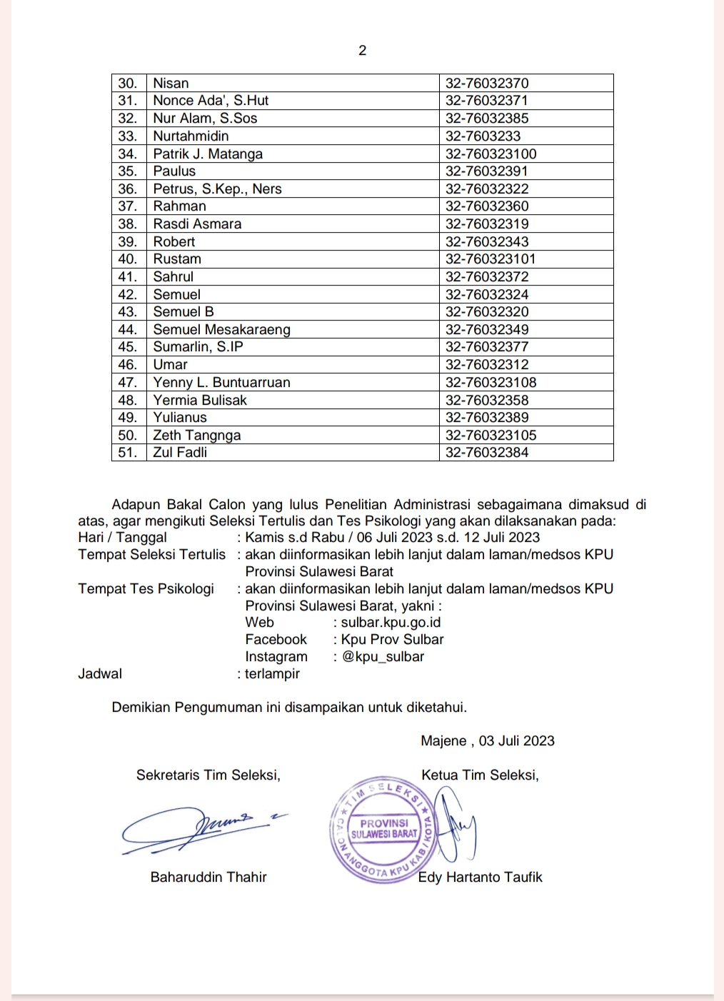 Pengumuman Hasil Penelitian Berkas Administrasi Calon Anggota Kpu